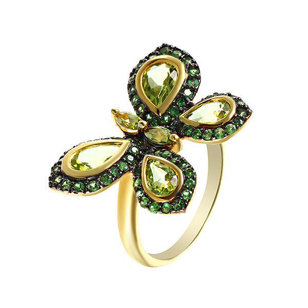 Кольцо, серебро, 925 проба, цаворит, перидот