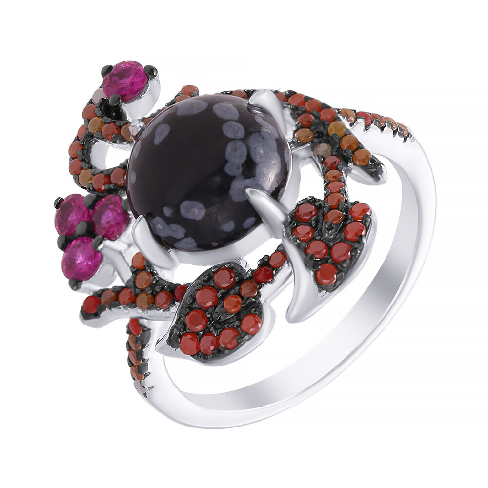 Кольцо, серебро, 925 проба, обсидиан