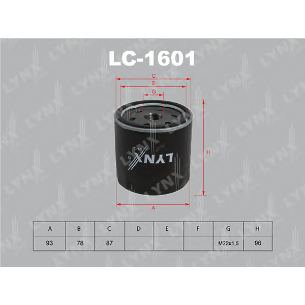 LYNXAUTO lc-1601 (045 / 0451103252 / 0451203125) фильтр масляный Ford (Форд) Fiesta (Фиеста) IV 00 / Focus (Фокус) I 98