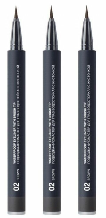 Relouis Подводка-фломастер для глаз Waterproof Eyeliner With Brush Tip, водостойкая, с кисточкой, тон №02 Brown, 3 шт