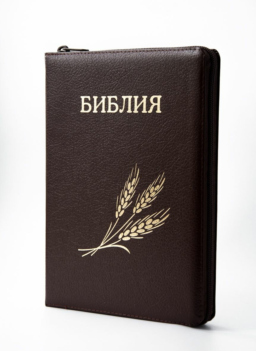 Библия в кожаной обложке на замке, индексы, две закладки, большой формат 175х245, золотой обрез, коричневая, синодальный перевод, подарочное издание, Библейская лига