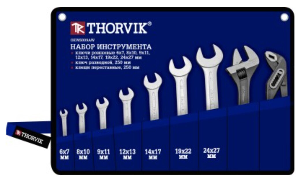 Набор ключей рожковых 6-27 мм + ключ разводной и клещи переставные 250мм OEWS009AW Thorvik, 53706