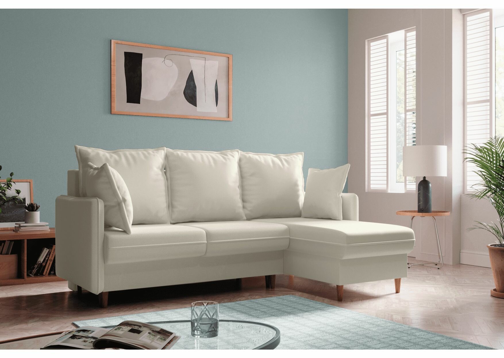 Диван угловой раскладной Цезарь в цвете кремовый (velutto 01)