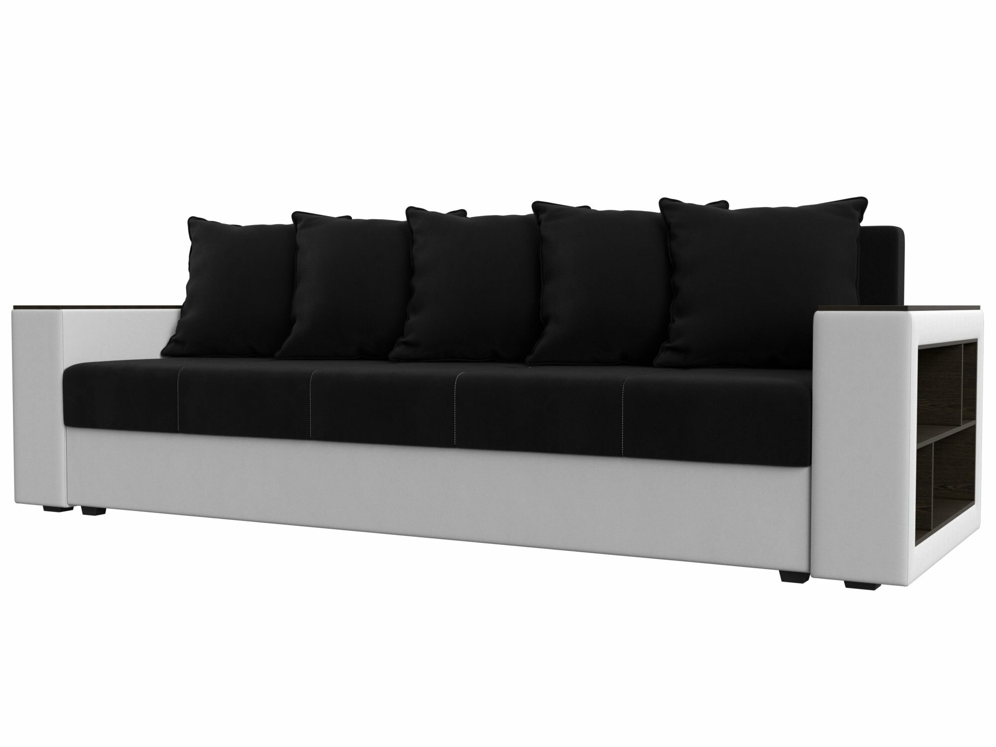 Диван прямой Дубай Лайт полки универсальные, микровельвет, механизм еврокнижка, черный, 232x80x85см. Хит Диванов