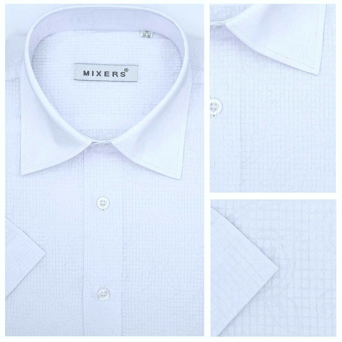 Рубашка Рубашка мужская с коротким рукавом, приталенная, светлая сорочка, на пуговицах, рубаха на любой сезон, стильный фасон одежды, белая, однотонная, с карманом, летняя