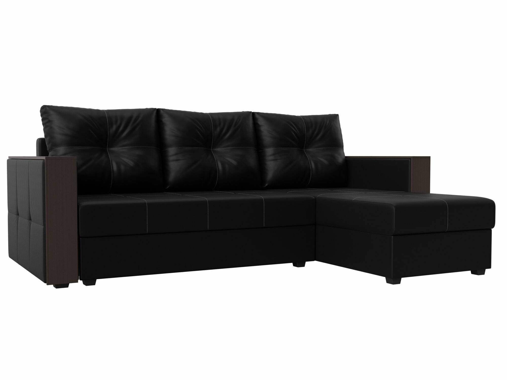 Диван угловой Валенсия Лайт правый угол, экокожа, механизм еврокнижка, черный, 230x140x85см. Хит Диванов