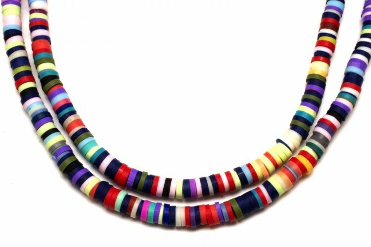 Бусины каучуковые плоские круглые 4х1мм, отверстие 1,8мм, разноцветный микс, 524-033, 1 нить (около 40 см, около 310шт)