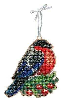 Набор для вышивания Щепка #О-070 Ёлочная игрушка "Снегирь", Вышивка бисером, 8 x 9 см