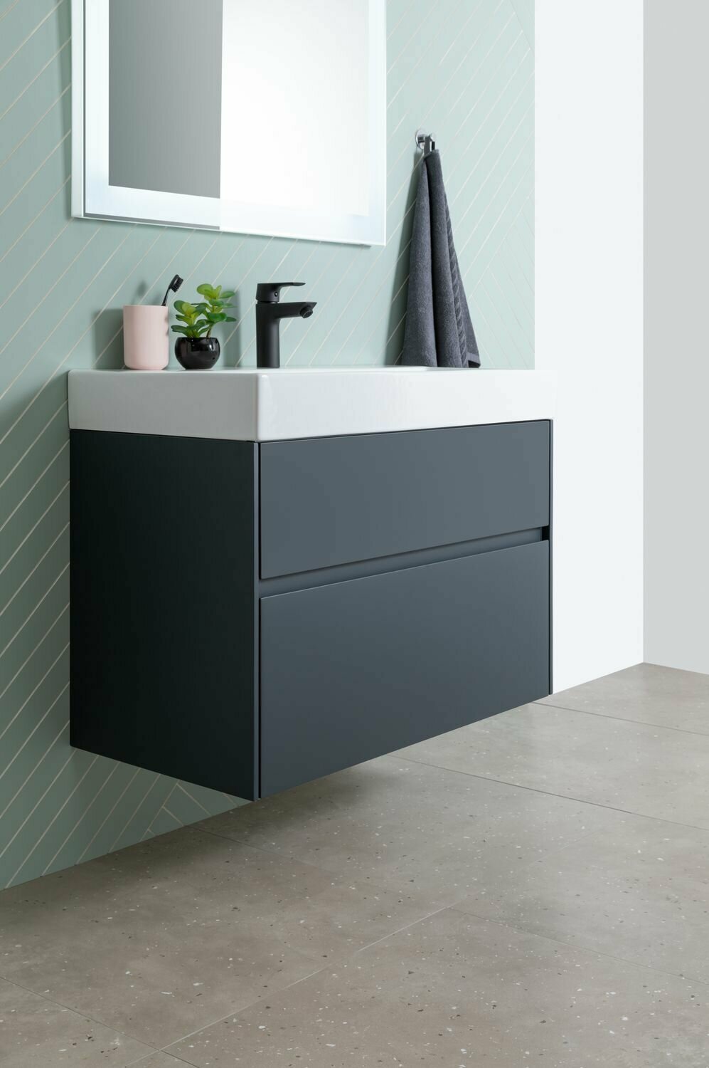 Тумба с раковиной Aquanet Бруклин 100 подвесная черная матовая