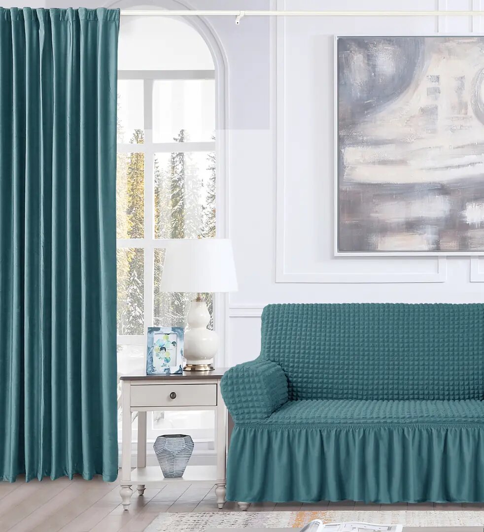 Штора со скрытыми петлями блэкаут Tony 200x280 см цвет бирюзовый Emerald 0