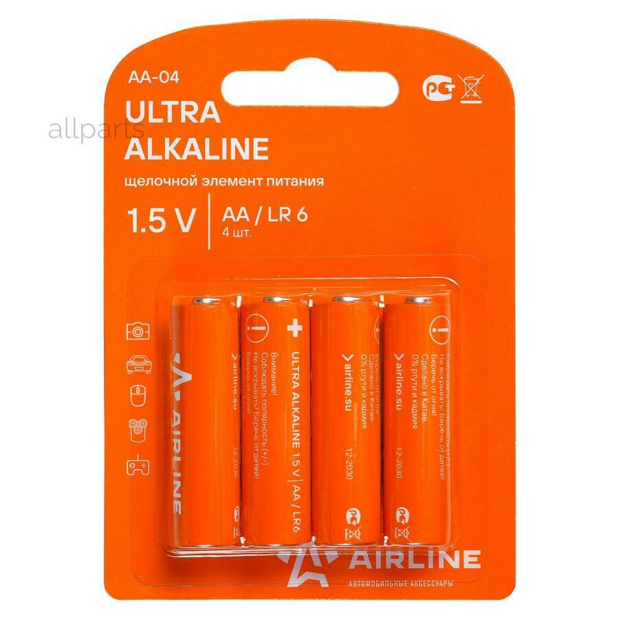 AIRLINE AA-04 Батарейка алкалиновая AIRLINE Ultra Alkaline AA 1,5V (4 шт) AA-04