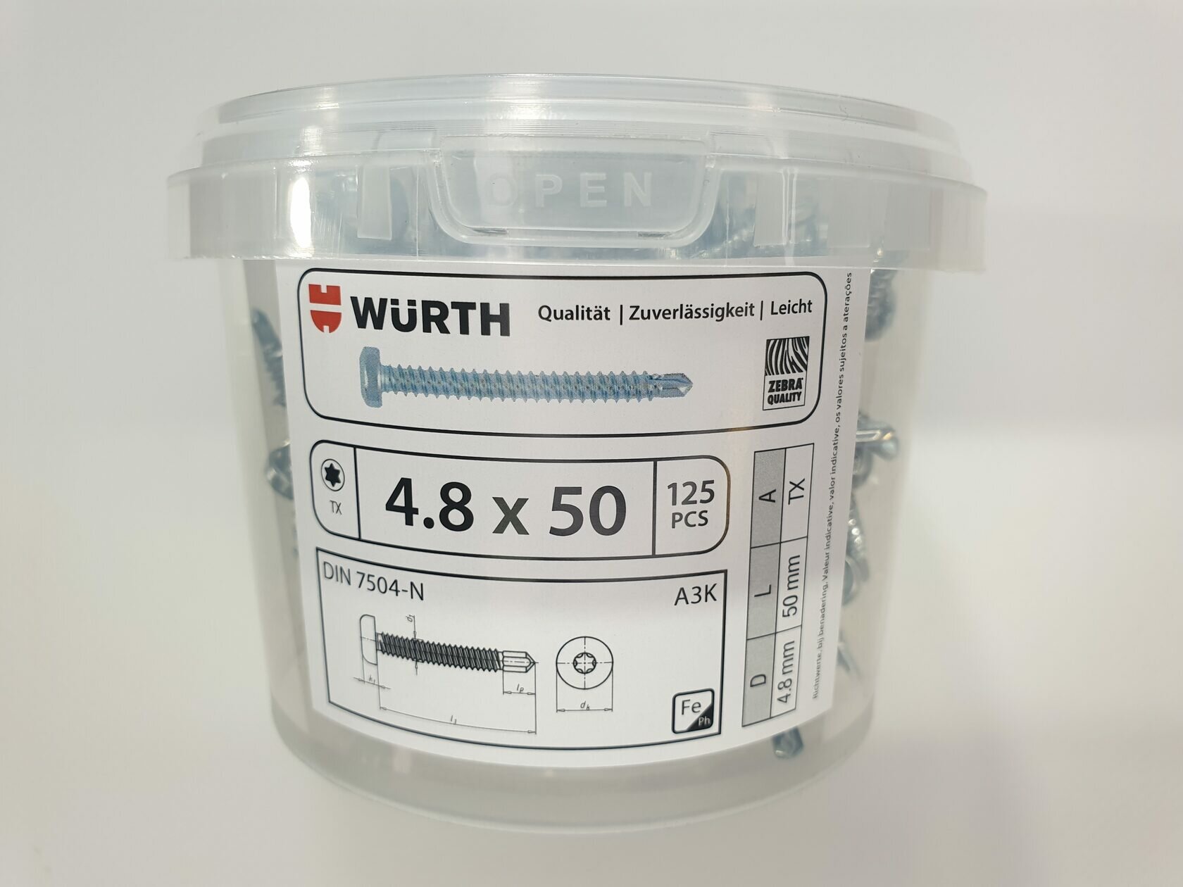 Саморез по металлу DIN 7504-N 4.8x50 Torx A3K (125 pcs) WURTH, Германия