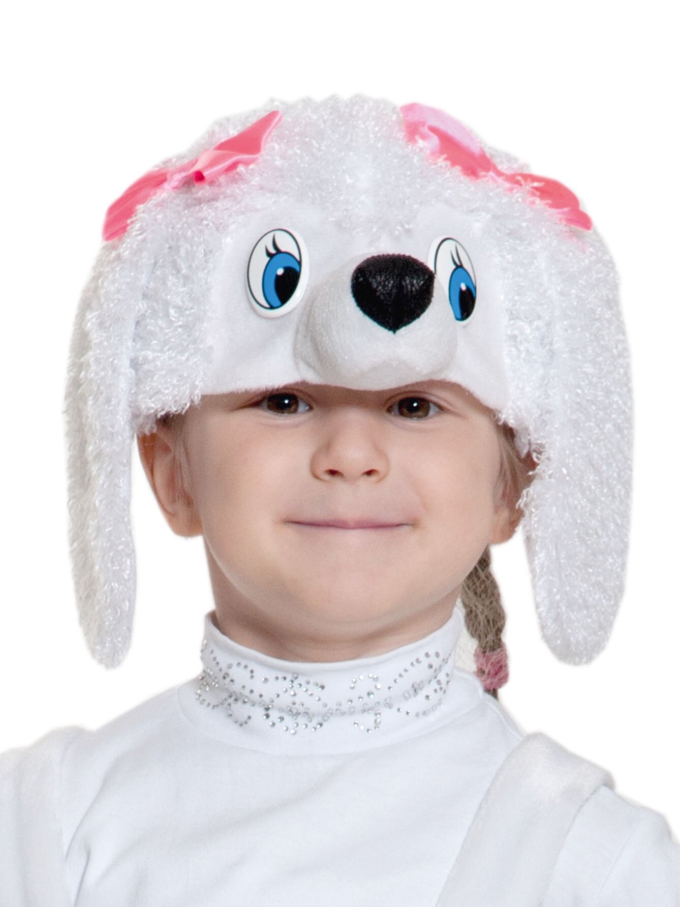 Шапочка маска детская Собачка Пудель белая