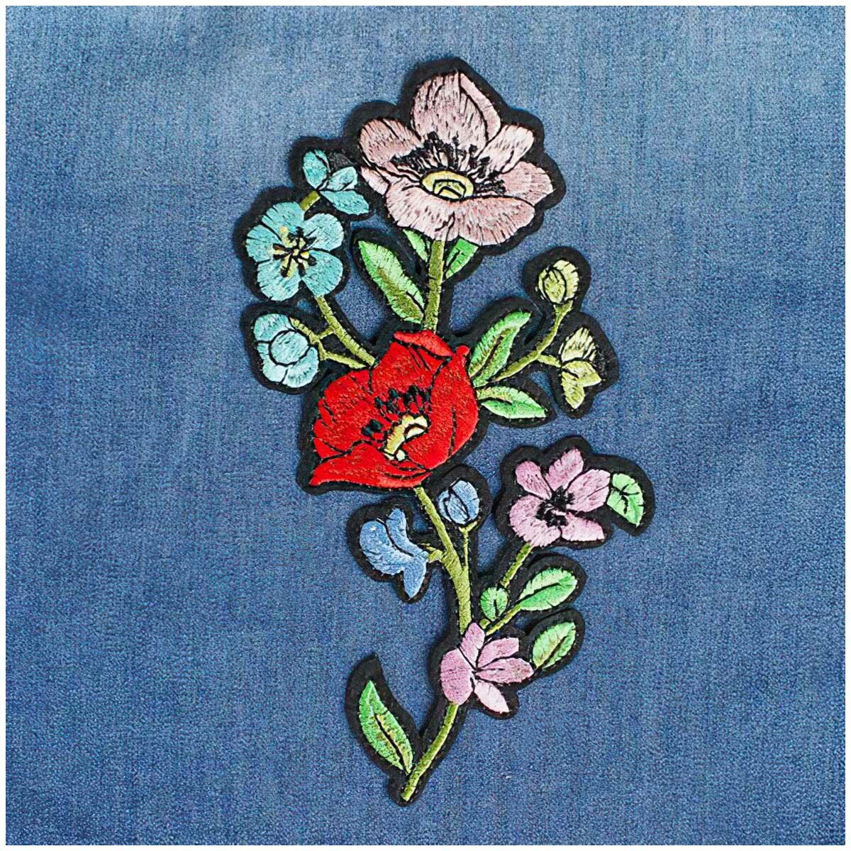 Термоаппликация на одежду, термонаклейка 'Цветы', 16*8 см, Арт Узор