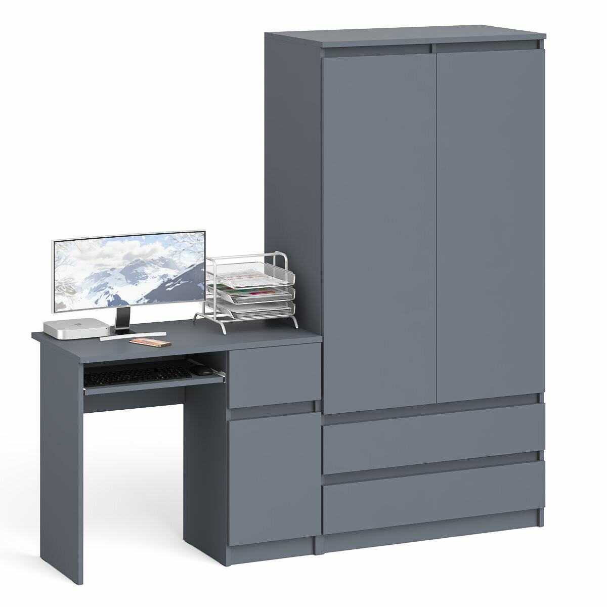 Шкаф-комод СВК Мори МШ900 2 ящика с компьютерным столом правым цвет графит, 180,4х50,4х179,6 см.