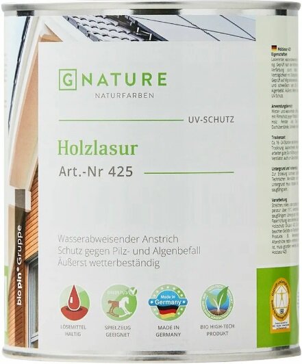 Масло-Лазурь для Дерева Gnature 425 Holzschutz Ol-Lasur 0.375л 2306 для Защиты и Окраски Деревянных Фасадов Внутри и Снаружи.