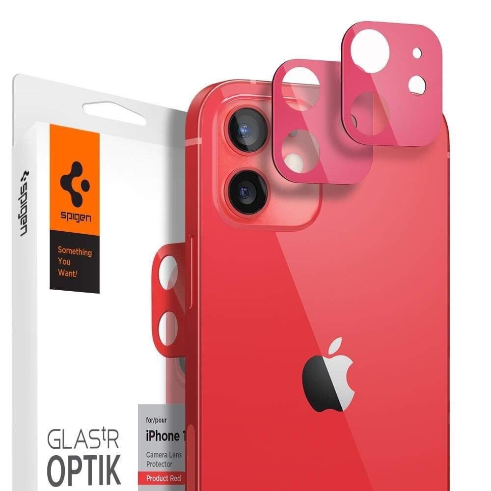Защитное стекло для камеры Spigen на Apple iPhone 12 (AGL02472) Optik Lens Protector 2 шт / Спиген стекло для Айфон 12, прочное, олеофобное покрытие, красное