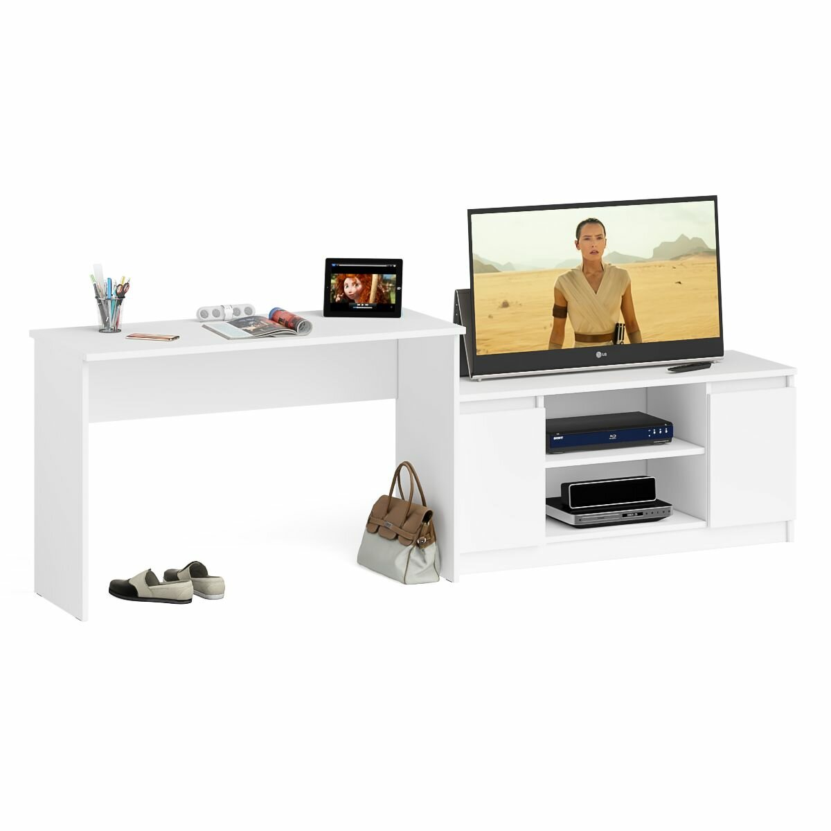 Стол письменный с тумбой СВК Мори МТВ1200 цвет белый, 240,8х50х76,6 см.