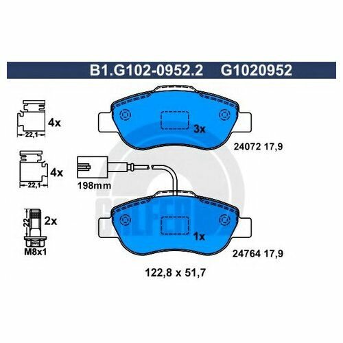 Комплект передних тормозных колодок Galfer B1G10209522 для Fiat 500, Panda; Ford KA