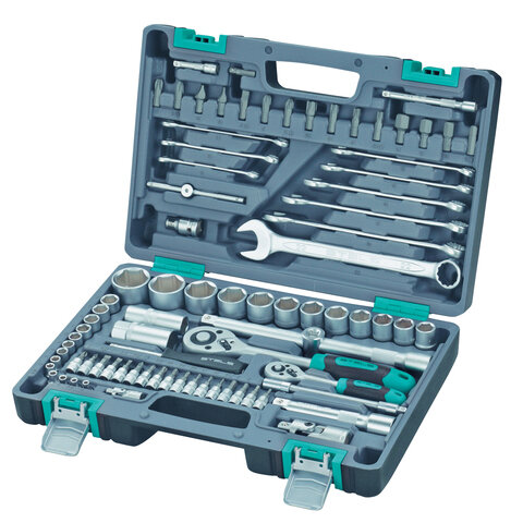 Набор инструментов STELS 1/4", 1/2", Cr-V, пластиковый кейс, 82 предмета