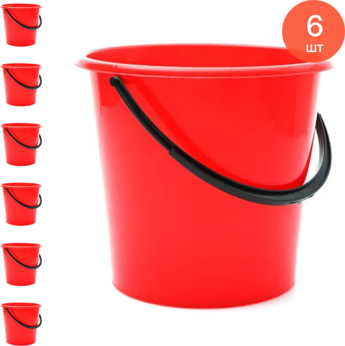 Ведро Полимербыт полипропилен красный 5л (комплект из 6 шт)