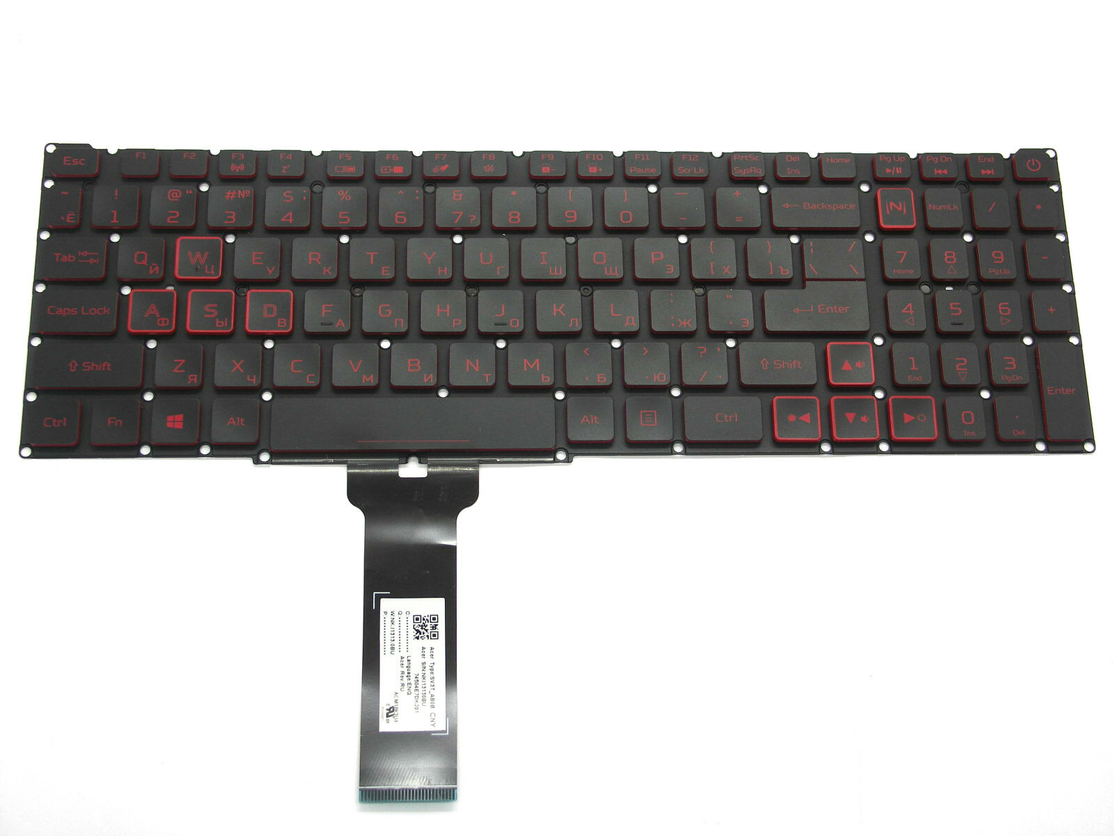 Клавиатура для Acer Nitro AN515-54, AN715-51 черная, нопки красные, с подсветкой, KBD-AC-68