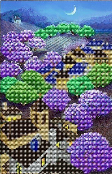 Ткань с рисунком для вышивания бисером Благовест КС-4004 Летняя ночь, 20 х 25 см (Бисер в комплект не входит.)