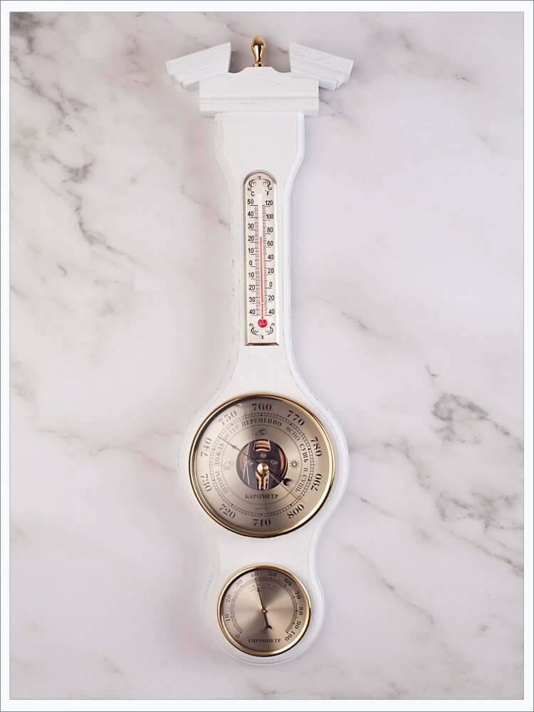 Метеостанция настенная 3 в 1 (барометр, гигрометр, термометр) "Джордж Де-Лонг" цвет белый (массив дуба)
