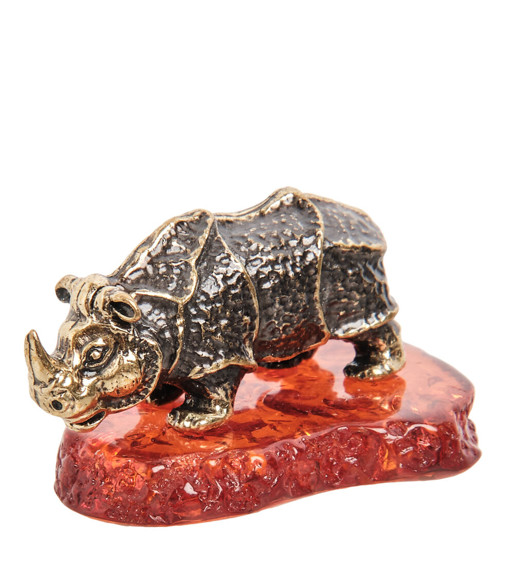 Фигурка 'Носорог индийский' (латунь, янтарь)