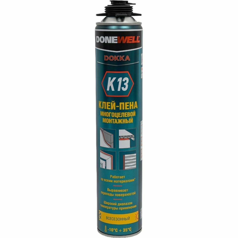 Монтажный полиуретановый клей-пена DONEWELL K13 многоцелевой, профессиональный, всесезонный DPP10UAU, из газобетона