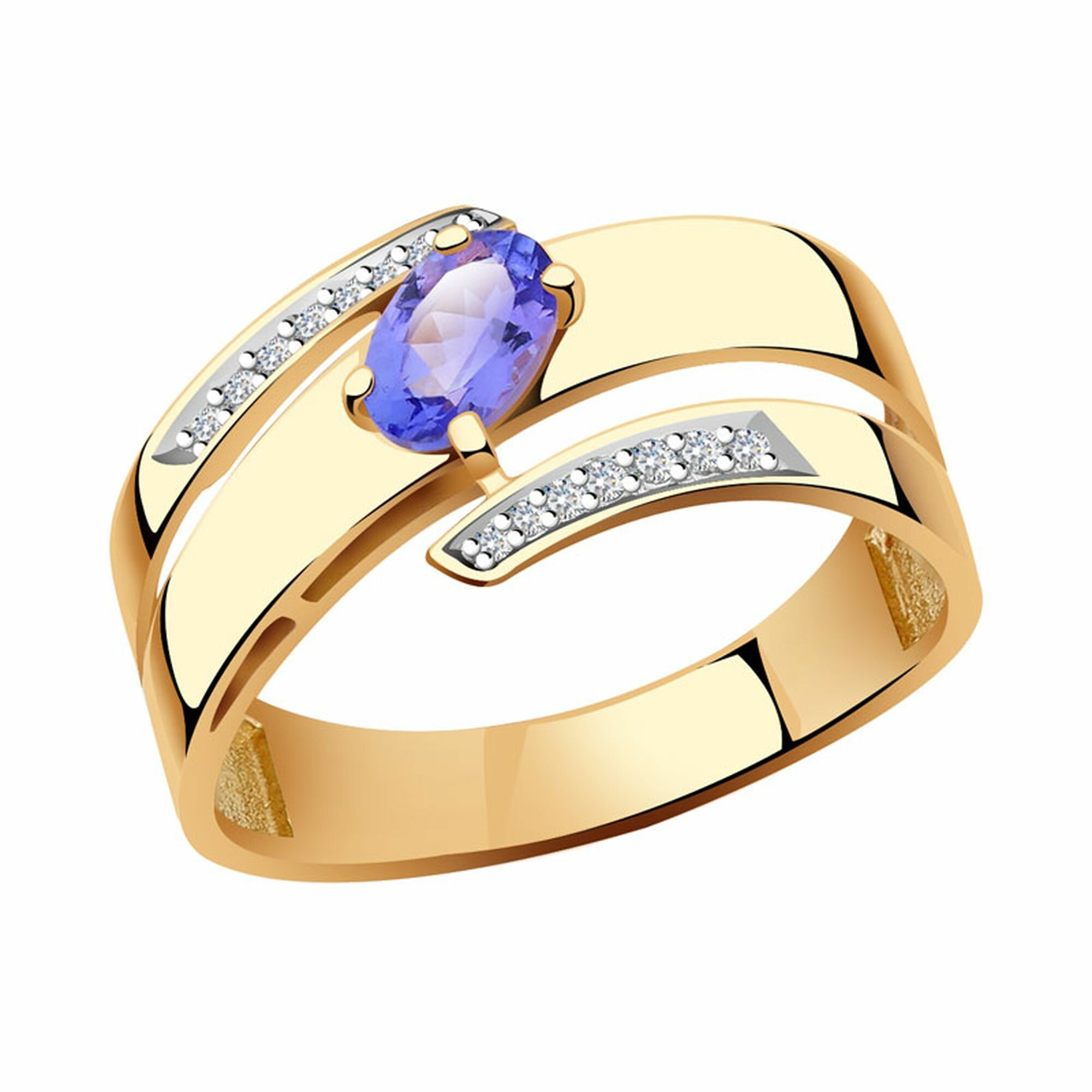 Кольцо, красное золото, 585 проба, бриллиант, танзанит