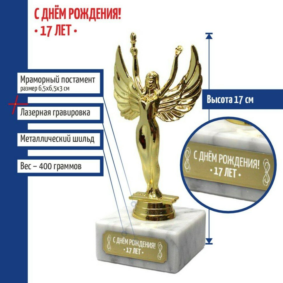 Статуэтка награда Жен. "С днём рождения! 17 лет " (17 см)