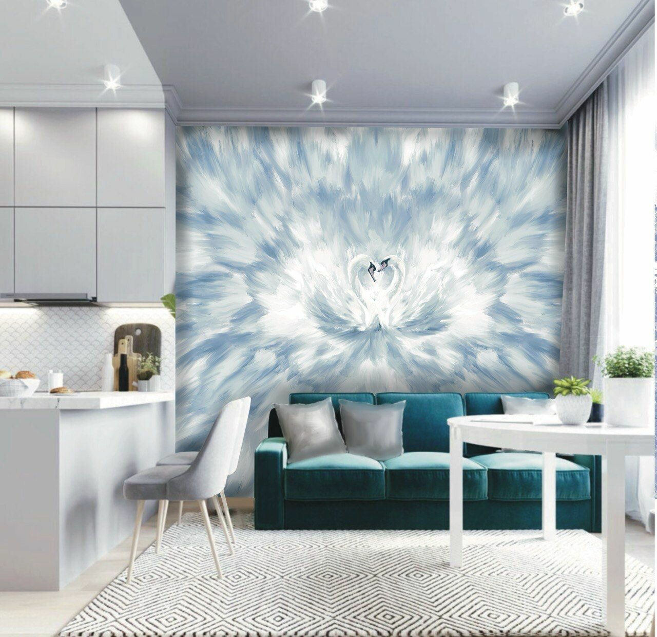 Обои бесшовные "Влюбленные" серо-голубой (ширина 2750мм х длина 2500мм)