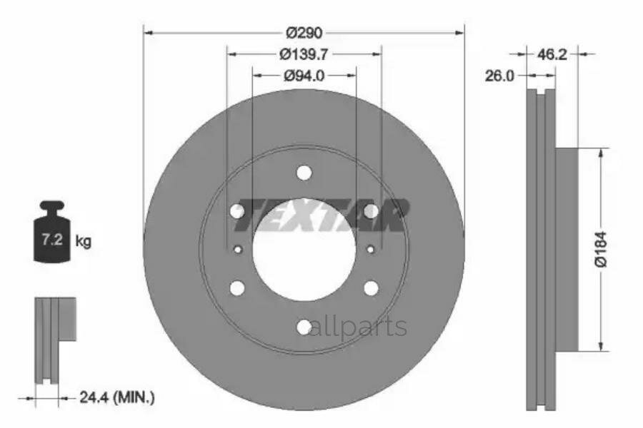 TEXTAR 92167103 Диск тормозной передний MITSUBISHI PAJERO IV 2006-> /VENT D=290MM TEXTAR 92167103