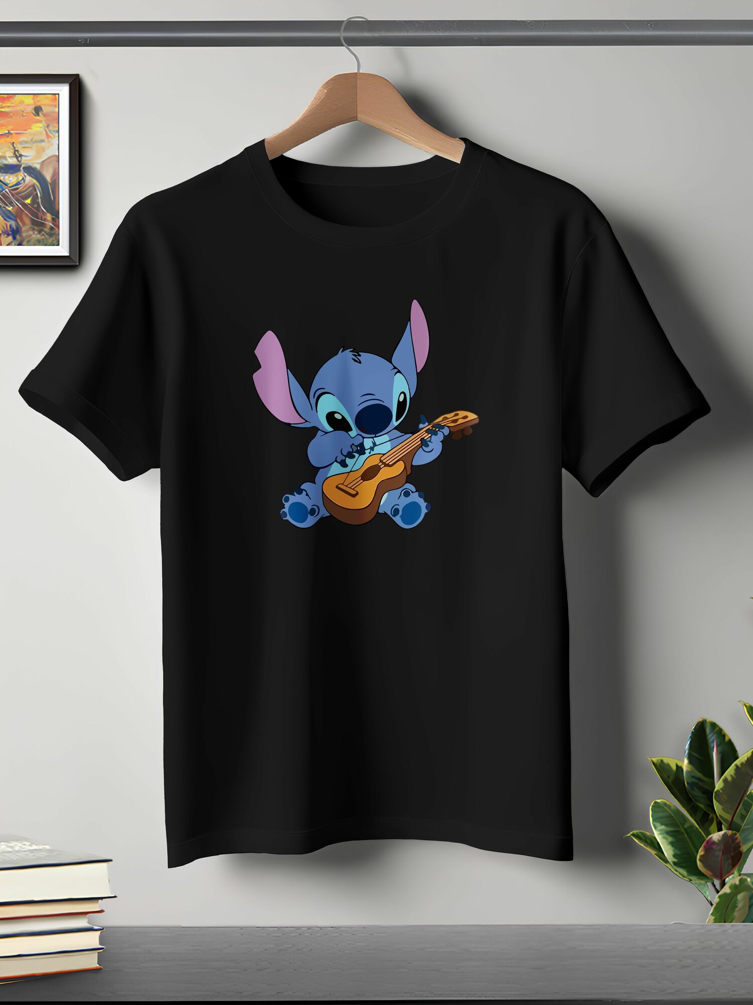 Футболка  Детская ONEQ 110 (5-6) размер с принтом Стич, черная