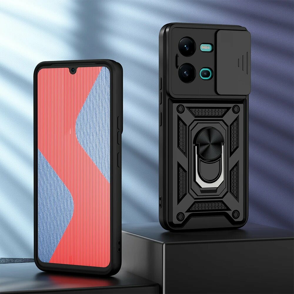 Черный чехол KEYSION для VIVO V25e с кольцом и слайдером