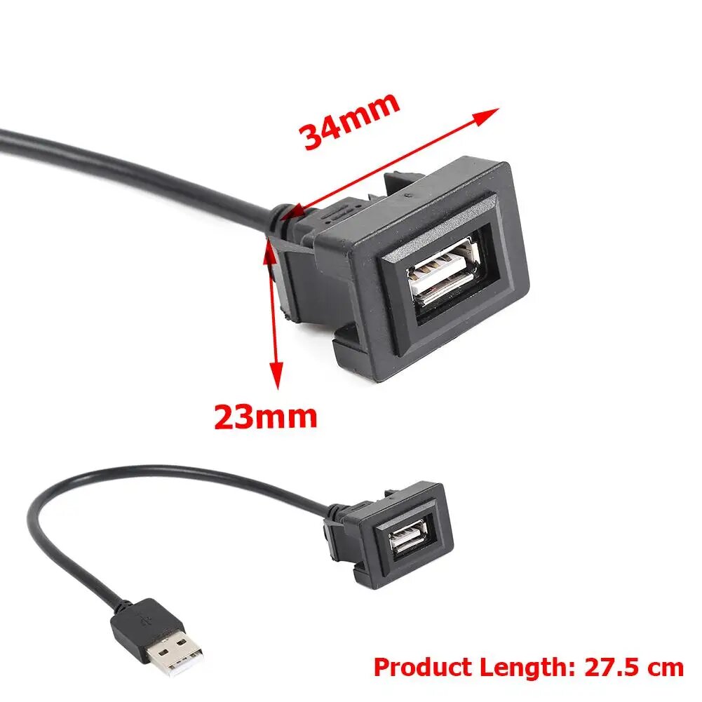 USB удлинитель для автопанели, 27.5 см, 34x23 мм, Цвет: B