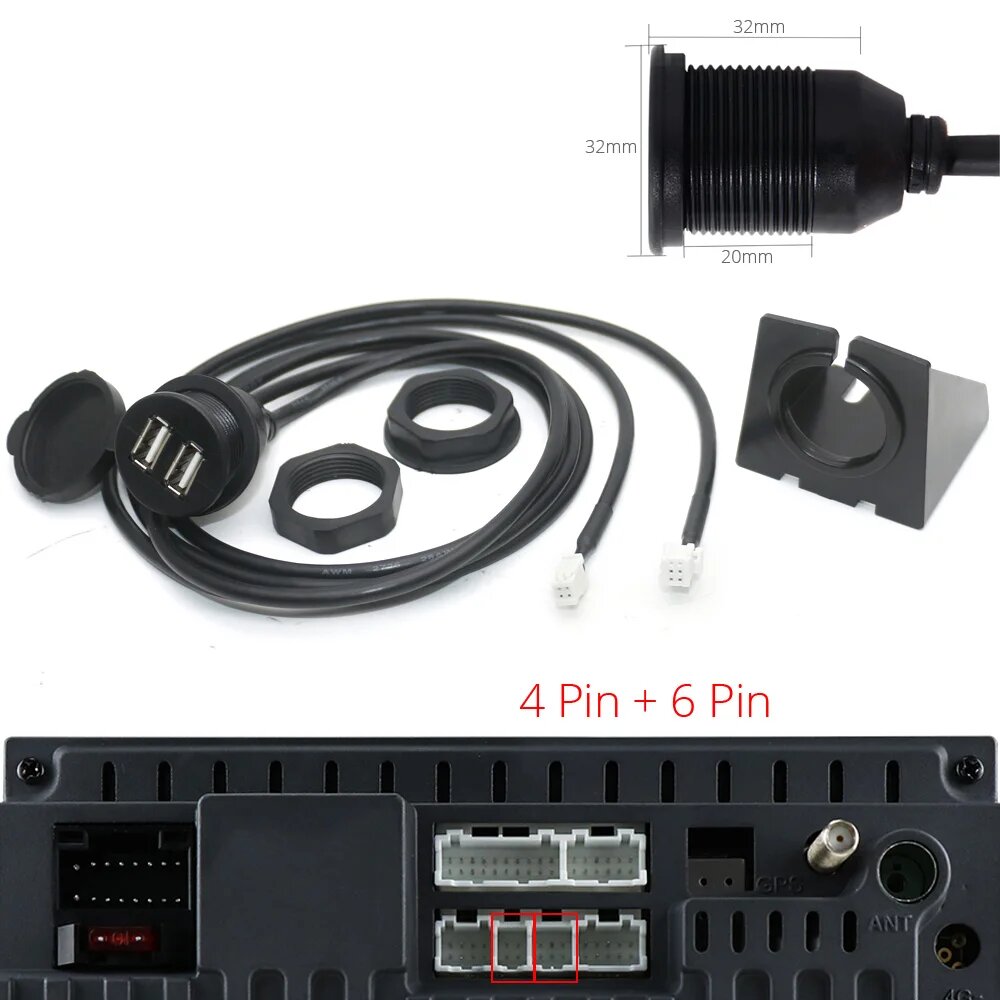 Автомобильный USB разъем 4Pin+6Pin, адаптер для Android магнитолы