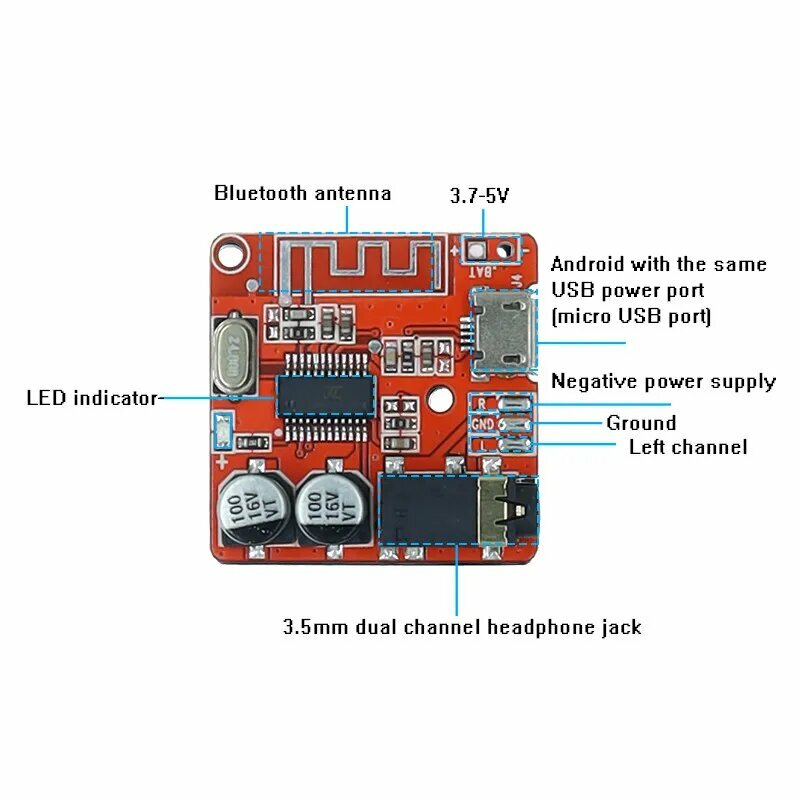 Беспроводной аудиомодуль Bluetooth 4.1 5.0 Module 5pcs, BT 5.0 Micro USB Red