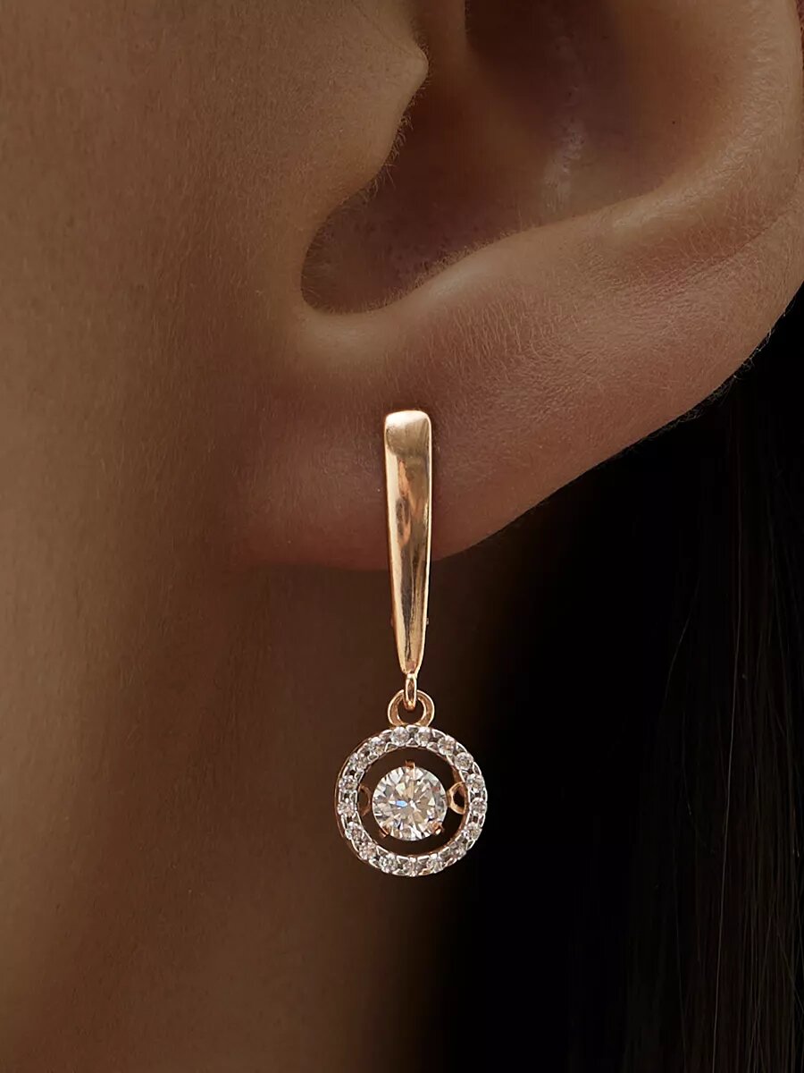 Серьги с подвесками, серебро, 925 проба, золочение, фианит