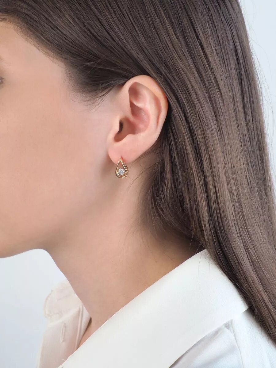 Серьги, серебро, 925 проба, золочение, фианит