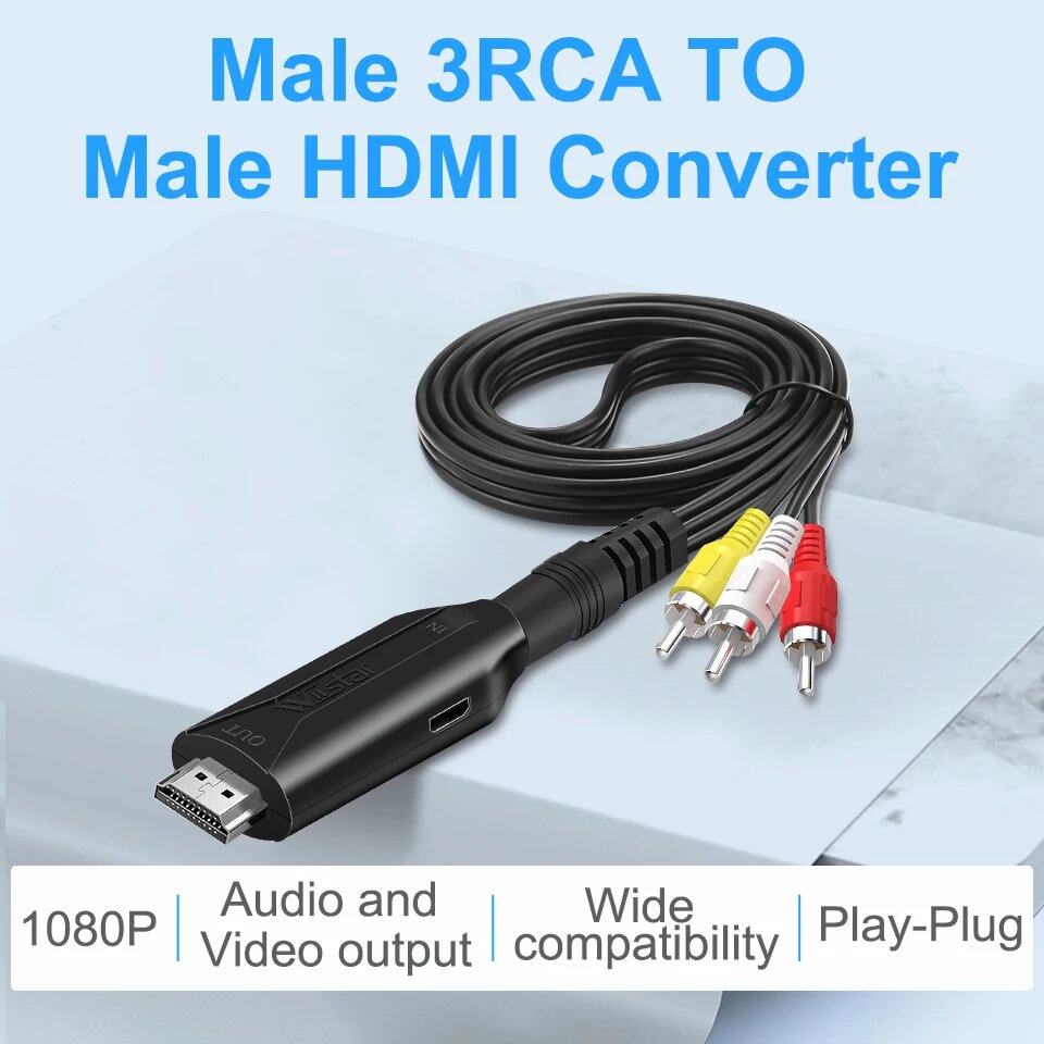 RCA AV/CVBS кабель-адаптер HDMI 1080P 70cm
