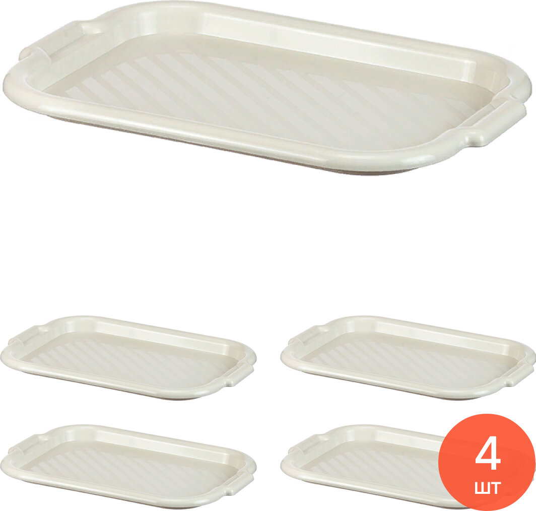 Поднос Idea / Идея универсальный с ручками, из полипропилена, белый, 39×27см / сервировка стола (комплект из 4 шт)
