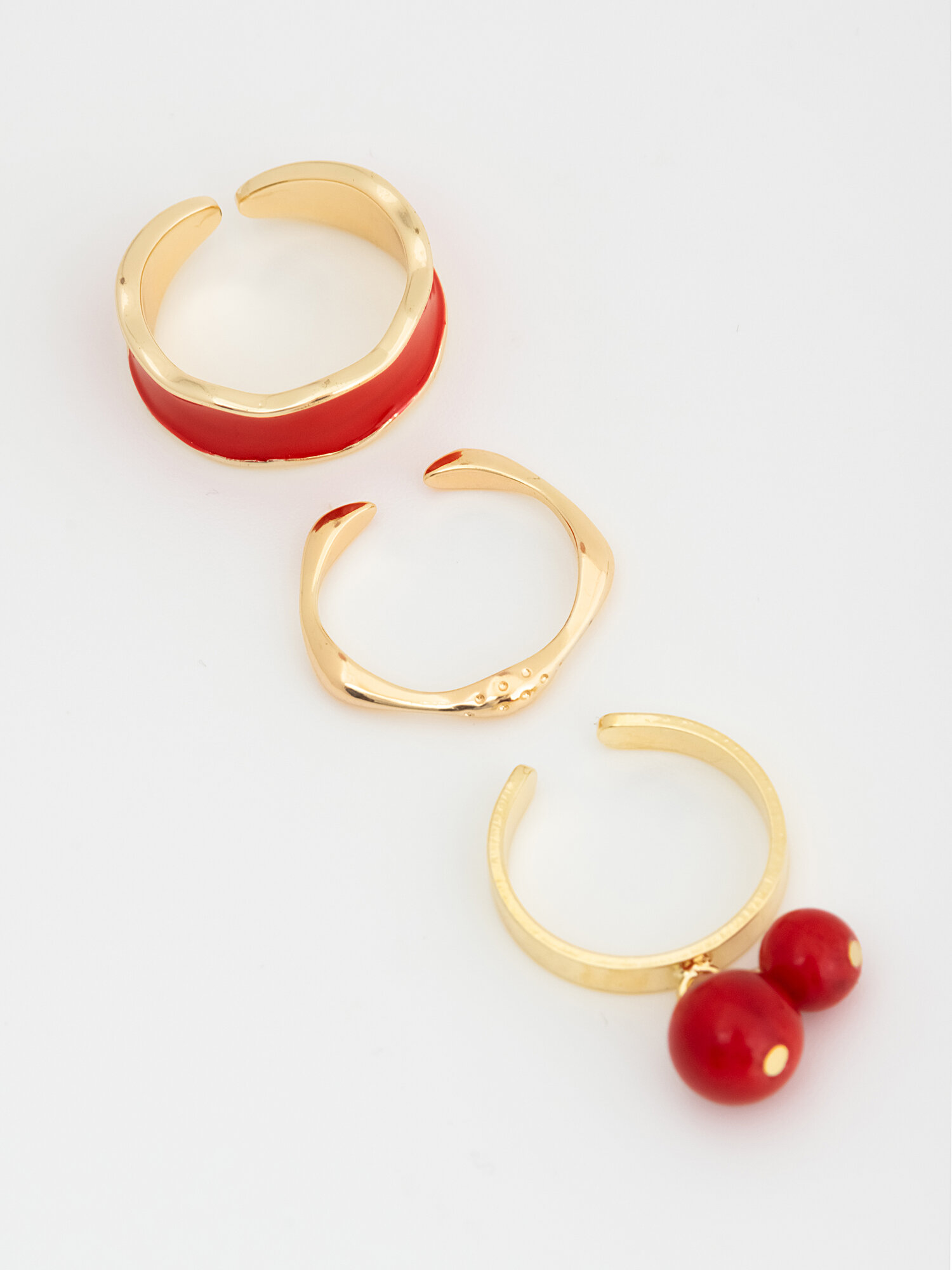 Набор колец, коралл синтетический, эмаль