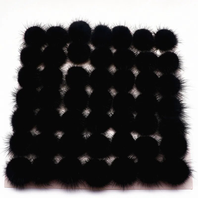 Натуральные помпоны из меха норки, 4 см, 50 шт. Черный, black, 40mm 5Pcs