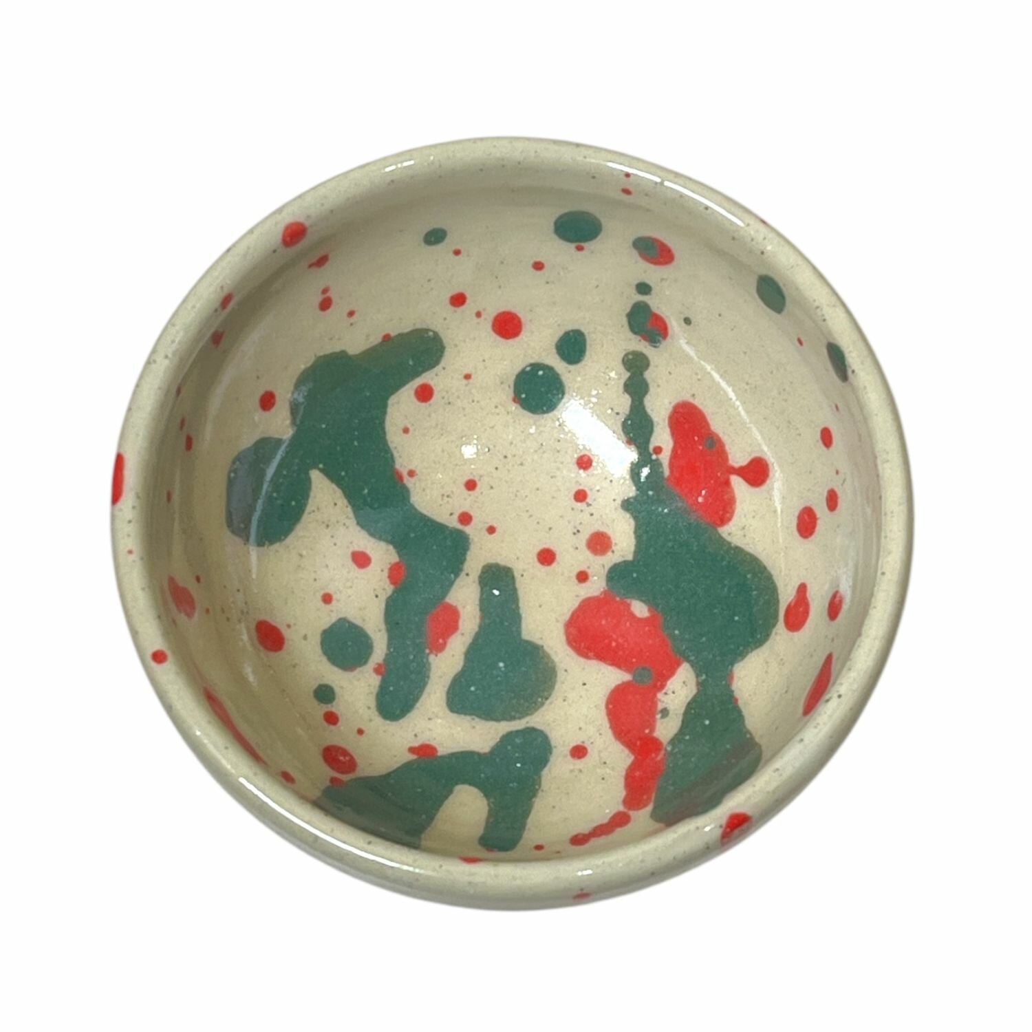 Пиала ручной работы Керумбия с красно-зелёными разводами, бежевая, керамика