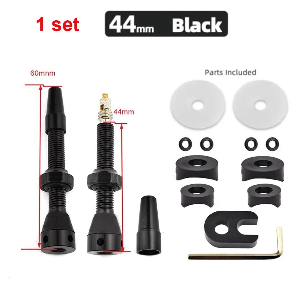 Бескамерные клапаны Presta для велосипеда 44/60 мм Черный, 44mm Black 1sets