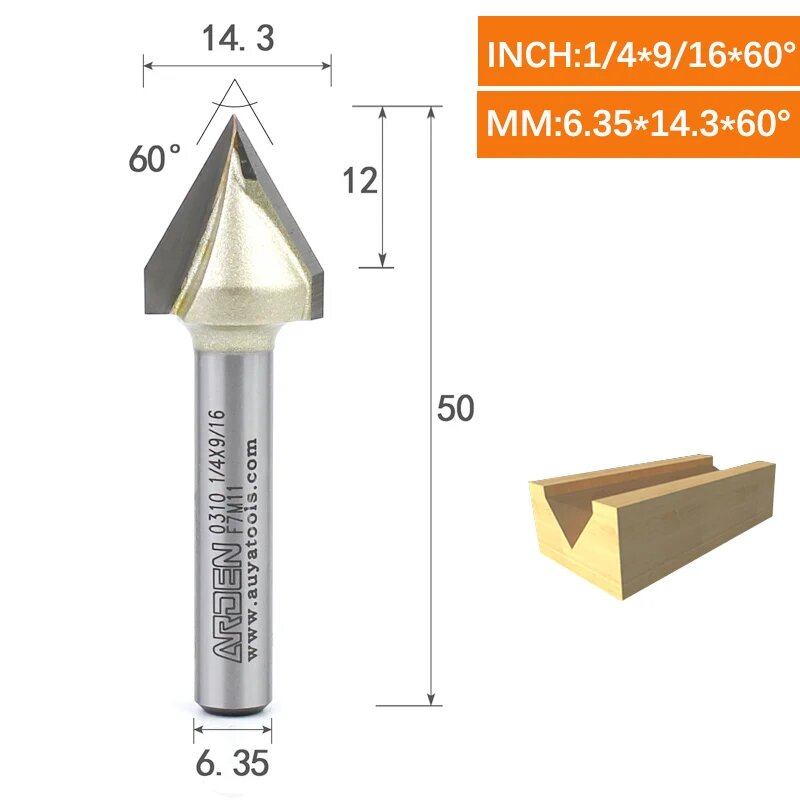 Vsharp ARDEN V-образная фреза 45, 60, 120, 150 градусов для деревообработки 6.35x14.3x60Deg.