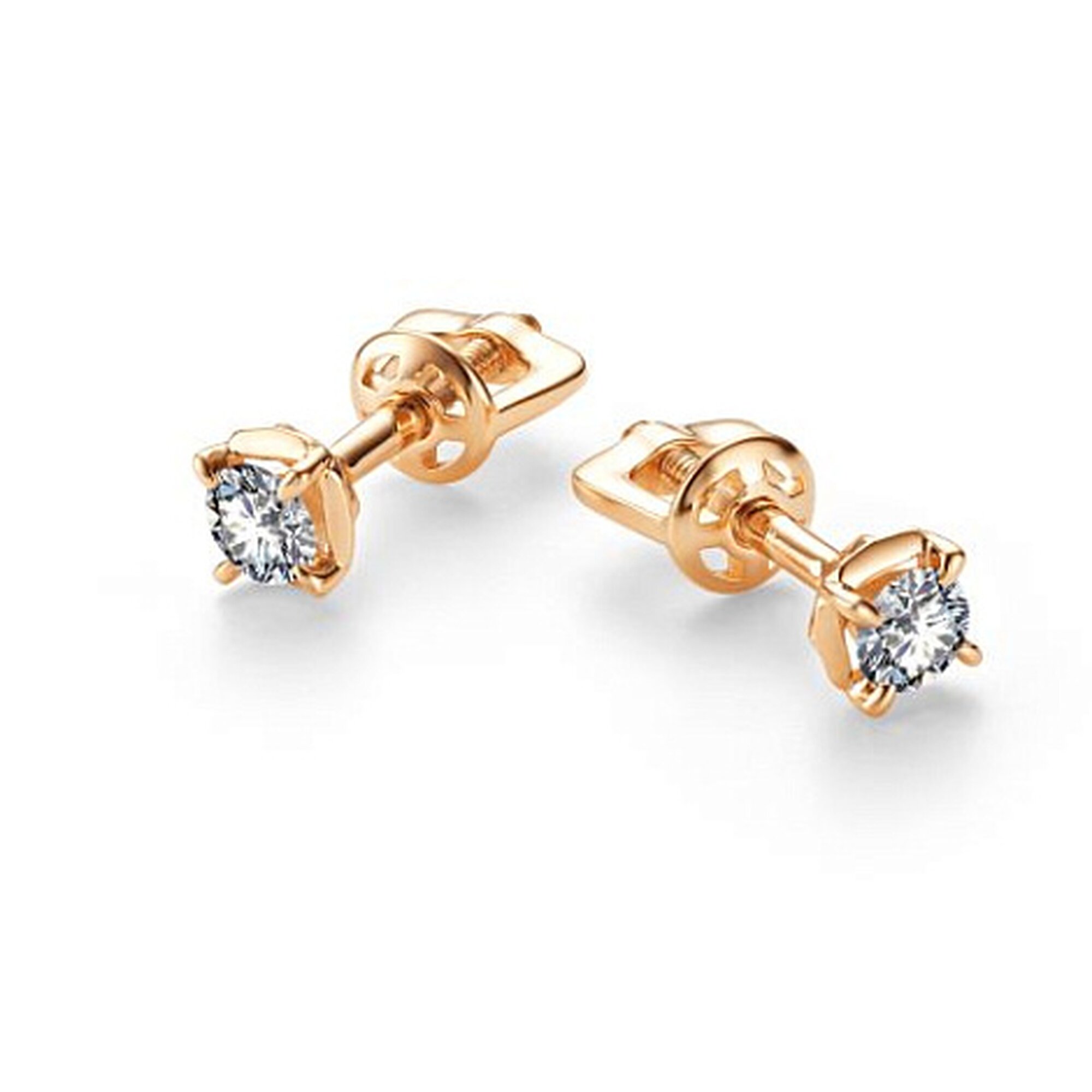 Серьги пусеты, красное золото, 585 проба, бриллиант