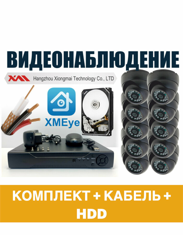 Полный готовый комплект видеонаблюдения на 10 камер Full HD (KIT10AHD300B1080P_KVK_HDD1Tb)
